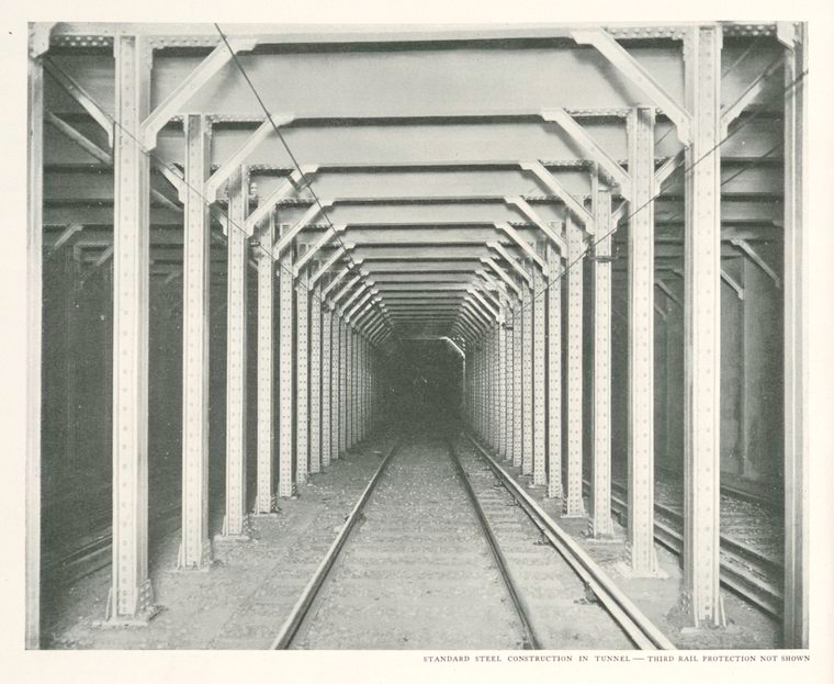 Standard steel construction in tunnel - third rail protection not shown ...