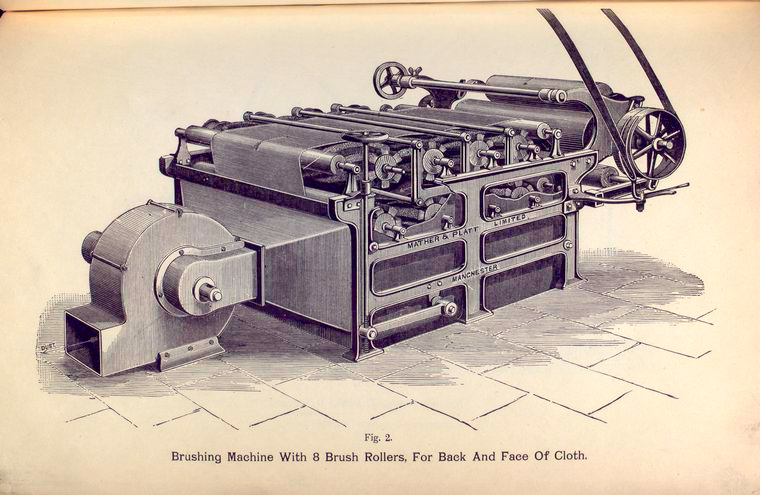 Brushing machine with 8 brush rollers, for back and face of cloth ...
