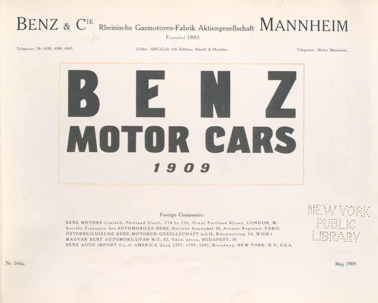 Benz motor cars, 1909; Benz & CIE; Rheinische Gasmotoren-Fabrik ...