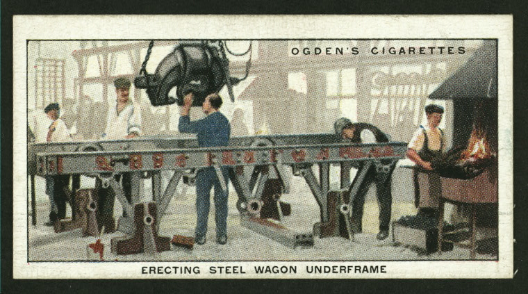 Erecting steel wagon underframe. - NYPL Digital Collections