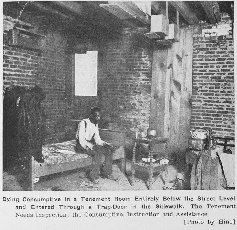 Dying consumptive in dark tenement basement - NYPL Digital Collections