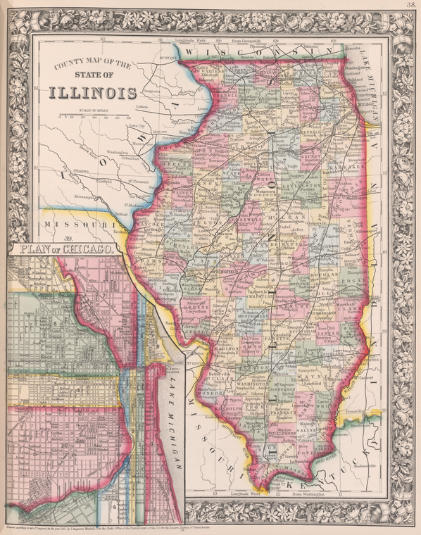 County map of the State of Illinois ; Plan of Chicago [inset]. - NYPL ...