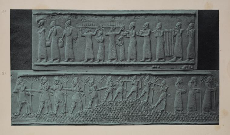 Procession of tribute bearers (upper row); Procession of the Assyrian ...
