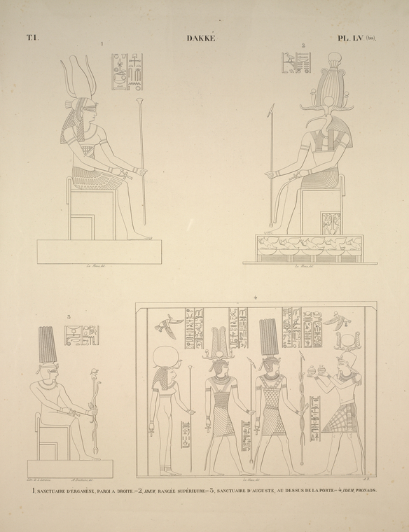 Dakkéh [el-Dakka]. 1. Sanctuaire d'Ergamène, paroi à droite; 2. Idem ...