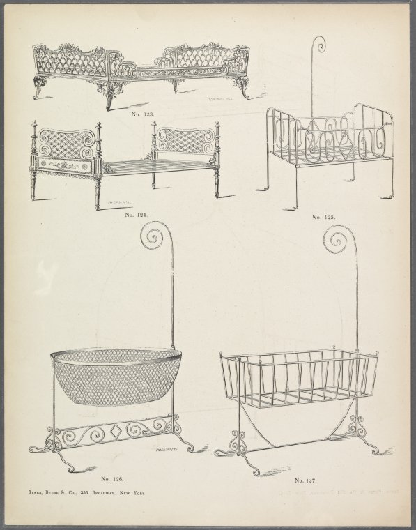 Two designs for bed frames, three designs for bassinet frames - NYPL ...