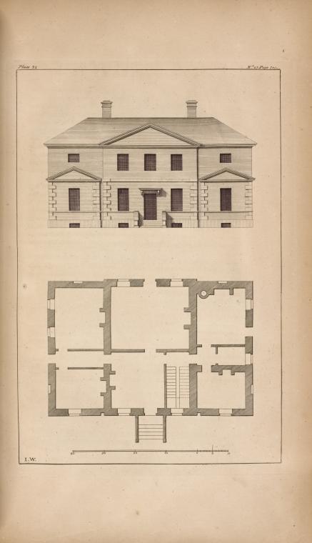 Design for a house whose front, 66 feet, is equal to once and one half ...