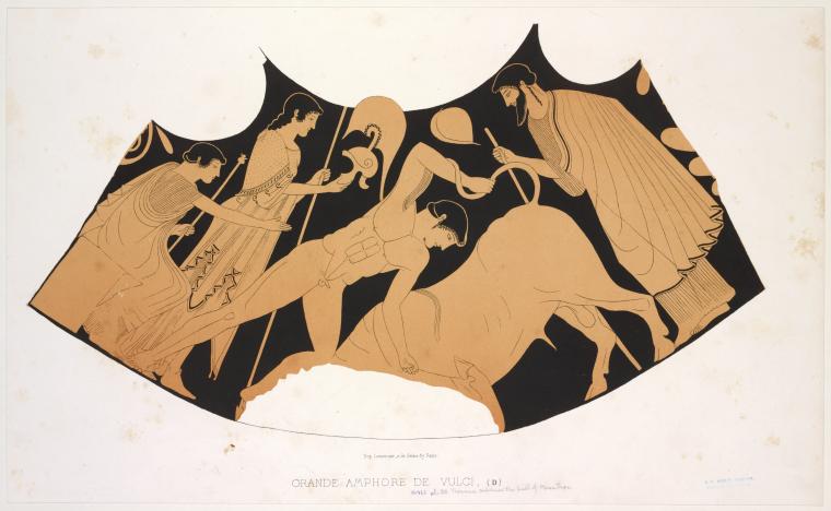 Theseus subdues the bull of Marathon. - NYPL Digital Collections