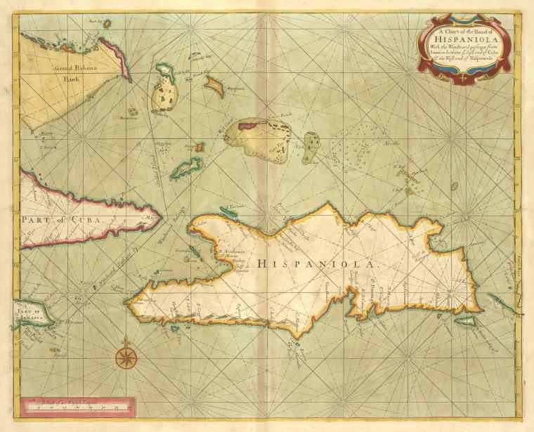 A chart of the Iland of HISPANIOLA with the windward passage from ...