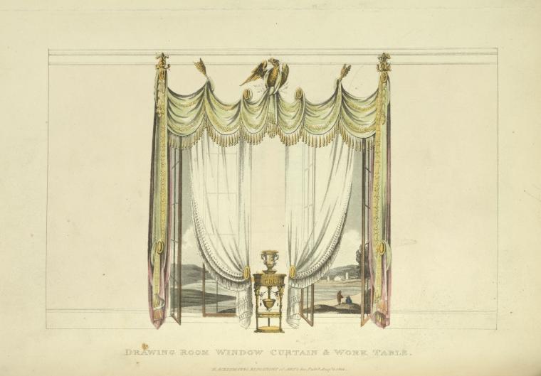 Drawing room window curtain & work table - NYPL Digital Collections