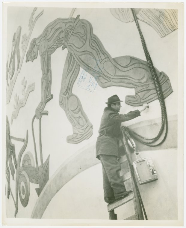 Art - Artists - Man working on mural - NYPL Digital Collections