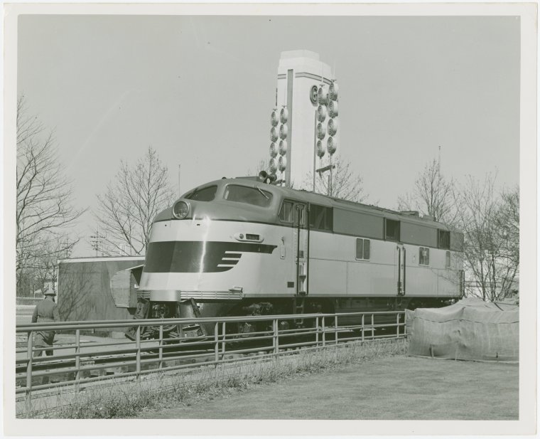General Motors - Train - On temporary tracks - NYPL Digital Collections