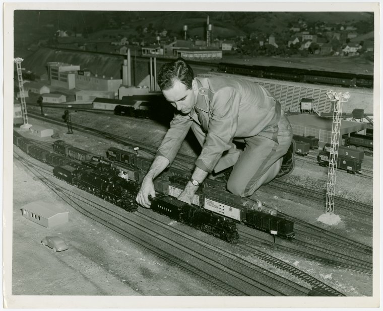 Trains - Miniature - Man with miniature trains - NYPL Digital Collections