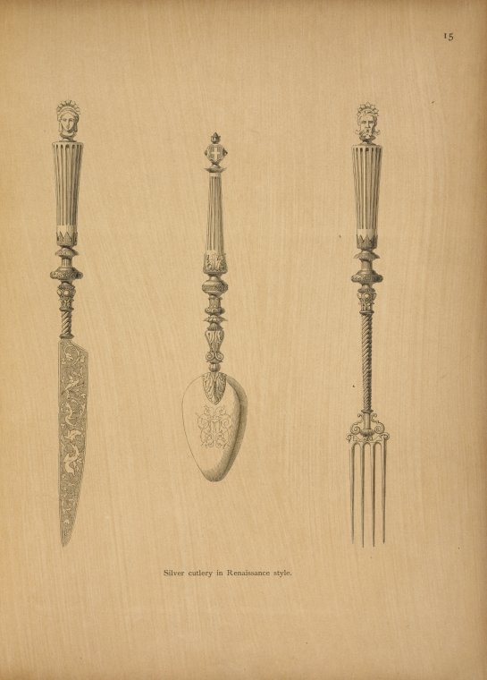 Silver cutlery in Renaissance style. - NYPL Digital Collections