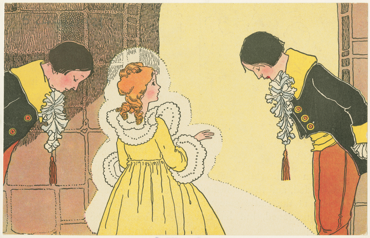 Princess Furball attends the royal festival adorned in her golden dress ...