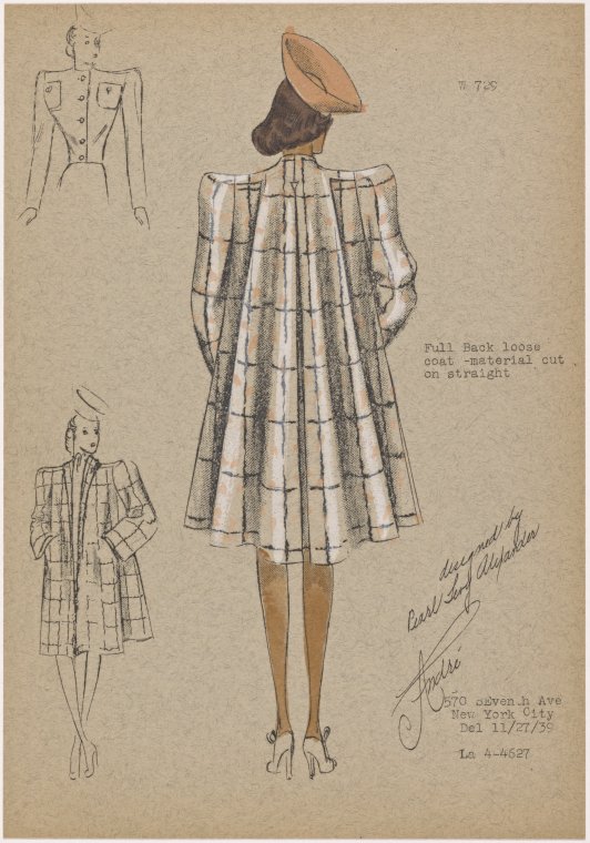 Full back loose coat--material cut on straight. - NYPL Digital Collections