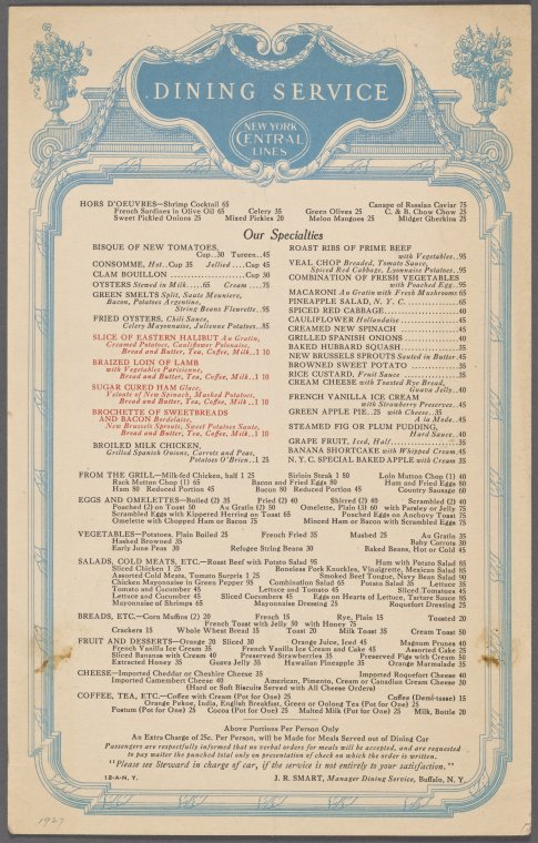 Daily menu menu, New York Central Lines - NYPL Digital Collections
