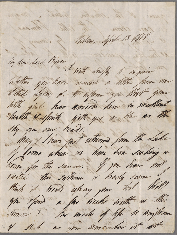 Autograph letter signed to Lord Byron, 13 April 1818 - NYPL Digital ...
