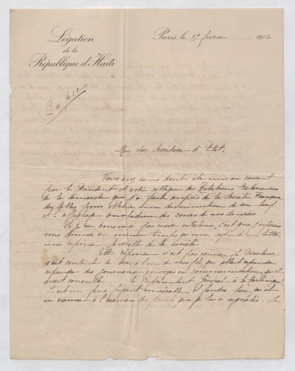 Nemours Auguste, Chargé d'Affaires, to Jacques Nicolas Léger, Secretary ...