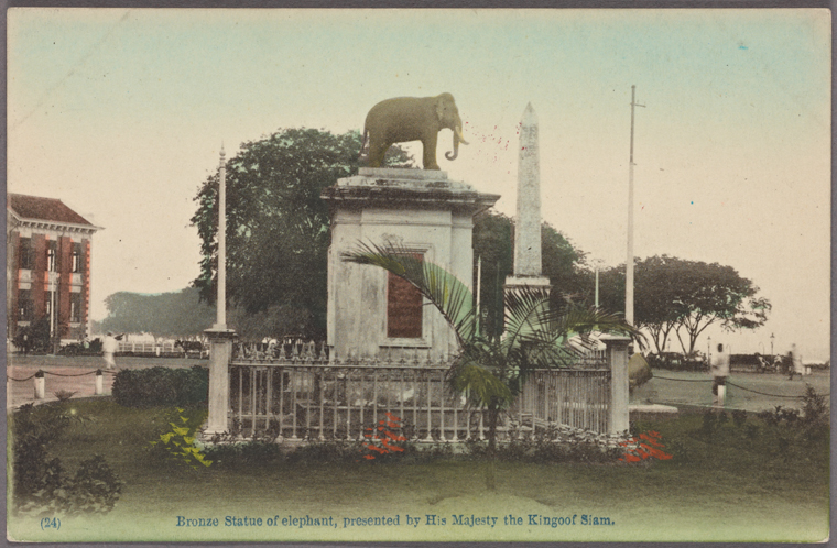 Bronze statue of elephant, presented by His Majesty the King of Siam ...