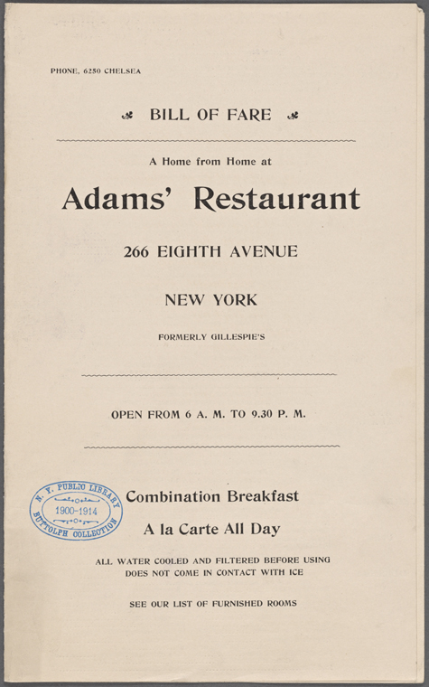 Adams' Restaurant - NYPL Digital Collections