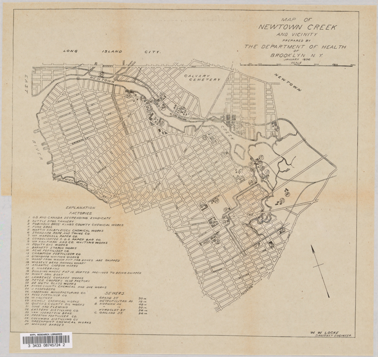 Map of Newtown Creek and vicinity [and factories nearby.] - NYPL ...