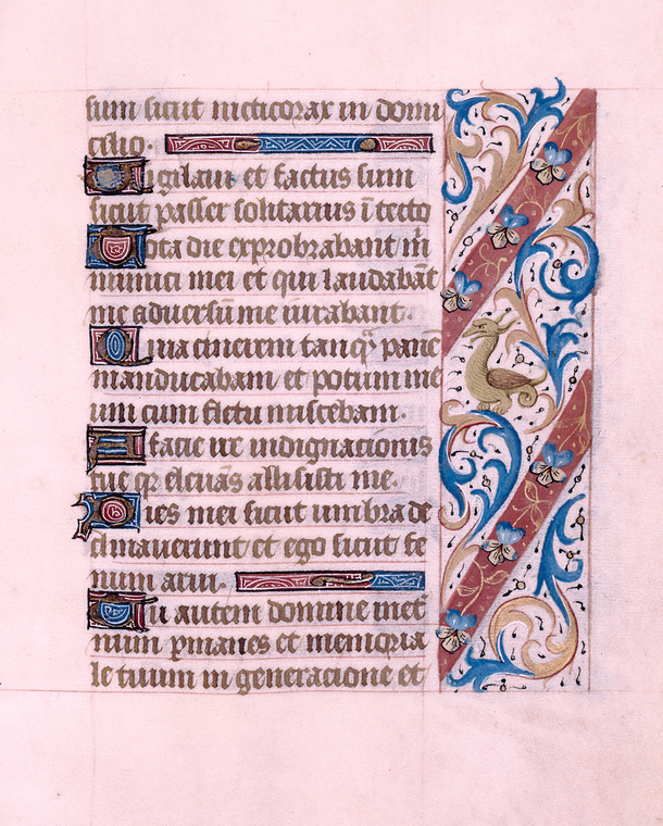 Page of text with initials, border design includes beast - NYPL Digital ...