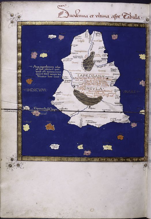 Twelfth map of Asia (Ceylon as "Taprobana insula"), in full gold border ...