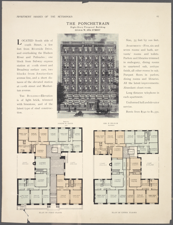 The Ponchetrain, 312-14-16 West 109th Street. Eight-story fireproof ...