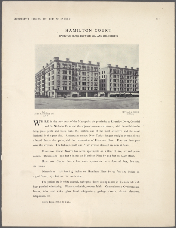 Hamilton Court, Hamilton Place, between 143rd and 144th Streets. - NYPL ...