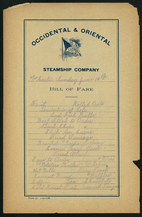 LUNCH] [held by] OCCIDENTAL & ORIENTAL STEAMSHIP CO. [at] SS GAELIC (SS ...