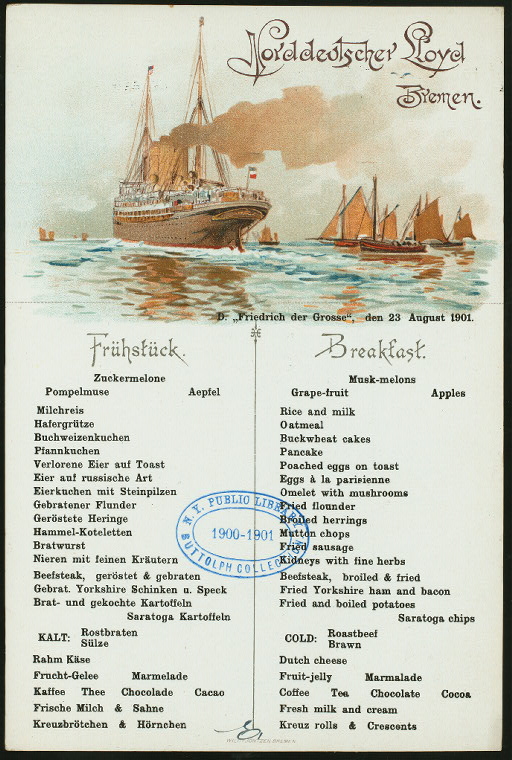 BREAKFAST [held by] NORDDEUTSCHER LLOYD BREMEN [at] SS FRIEDRICH DER ...