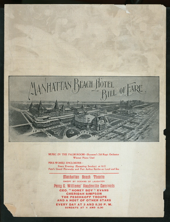 DAILY MENU [held by] MANHATTAN BEACH HOTEL [at] [LONG ISLAND?] (HOTEL ...