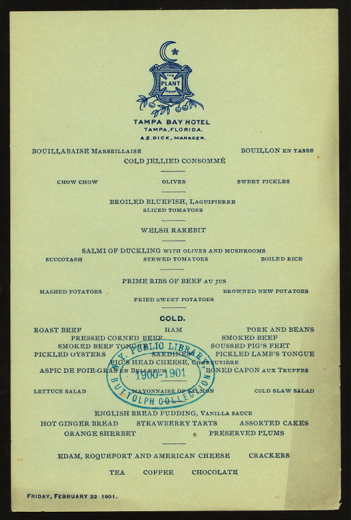 MENU [held by] TAMPA BAY HOTEL [at] "TAMPA, FL" (HOTEL;) - NYPL Digital ...