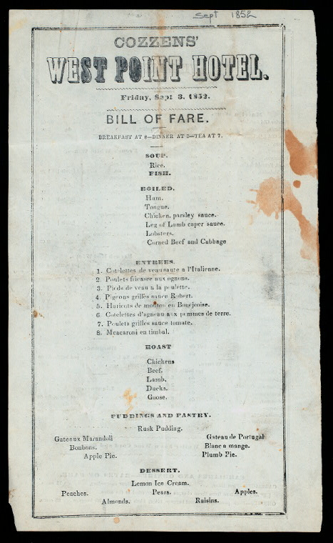 DAILY MENU [held by] COZZENS' WEST POINT HOTEL [at] (HOTEL RESTAURANT ...