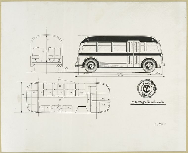 Yellow coach. 17 passenger transit coach - NYPL Digital Collections