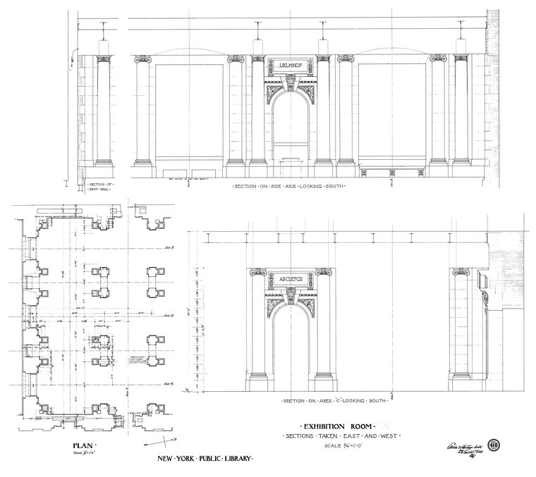 Exhibition room : sections taken east and west - NYPL Digital Collections