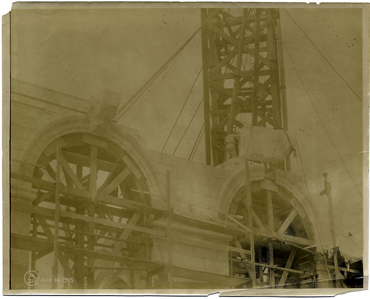 Exterior marble work : construction of arched windows - NYPL Digital ...