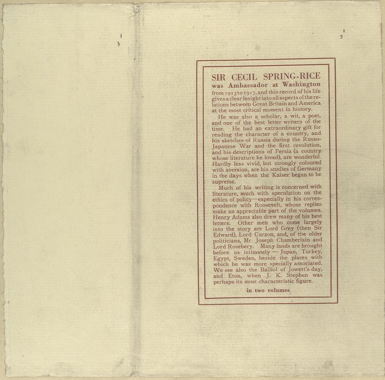 The letters and friendships of Sir Cecil Spring-Rice, a record; edited ...