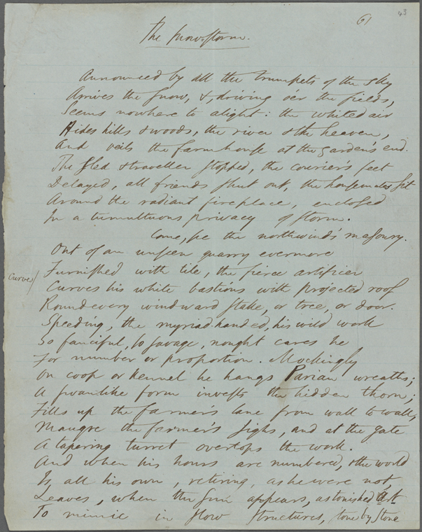 "The Snow-Storm." Holograph poem, unsigned, undated - NYPL Digital ...