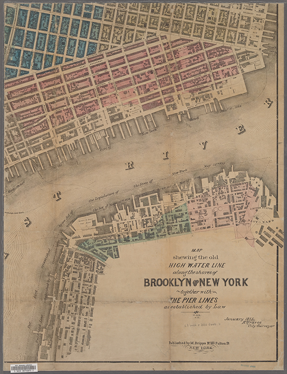 Map shewing the old high water line along the shores of Brooklyn & New ...