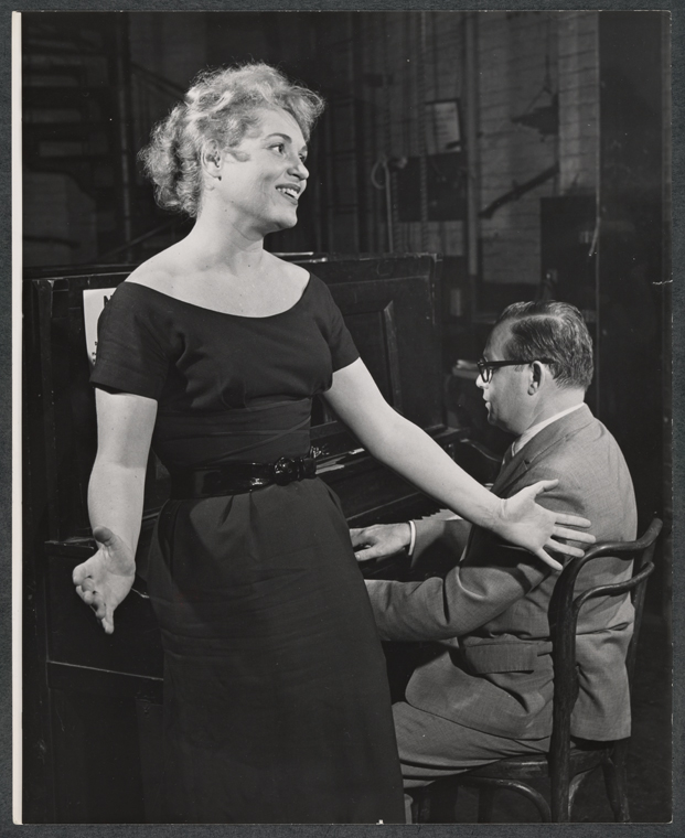 Judy Holliday and Jule Styne in rehearsal for the stage production ...