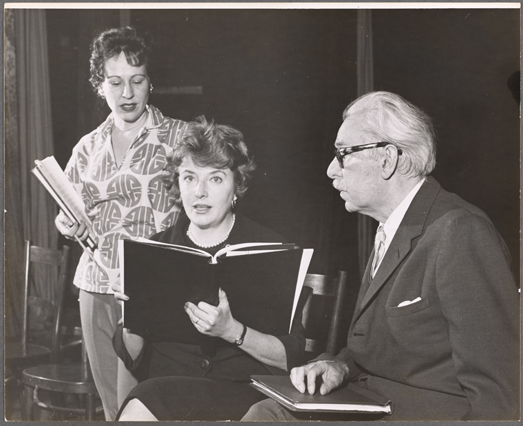 Alice Ghostley, Peggy Cass and James Thurber in rehearsal for the stage ...