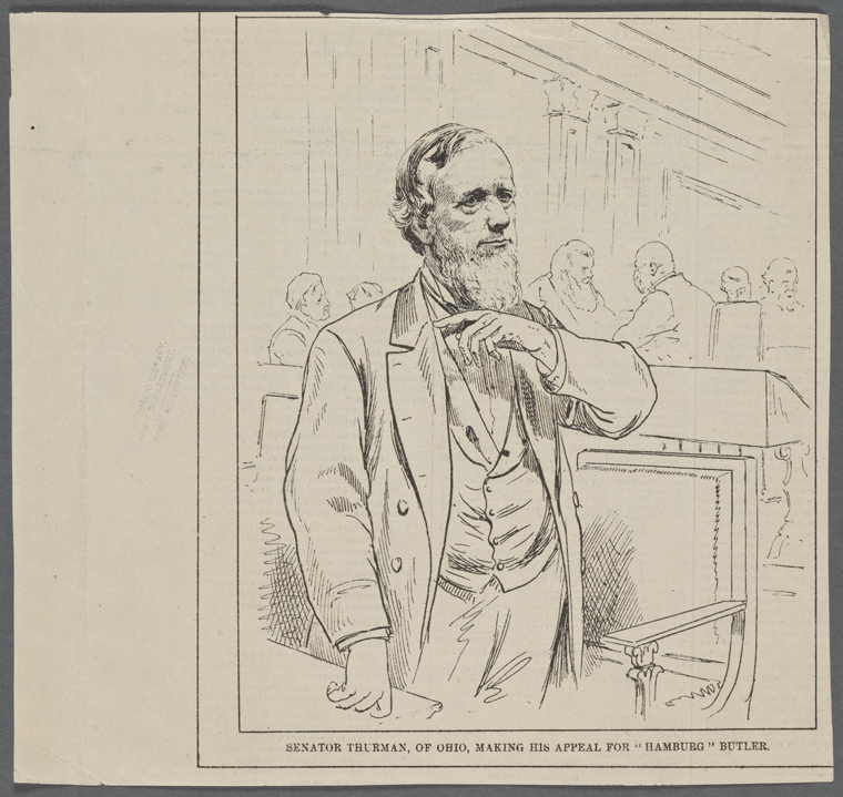 Senator Thurman, of Ohio, making his appeal for "Hamburg" Butler ...