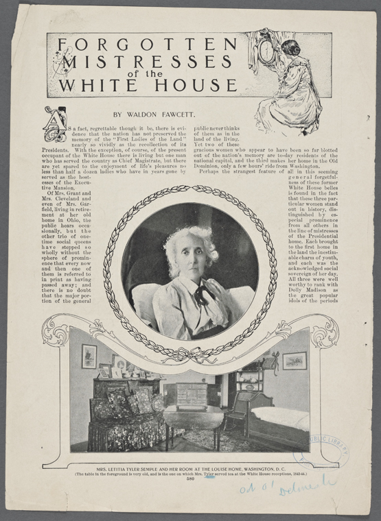 Mrs. Letitia Tyler Semple and her room at the Louise Home, Washington ...