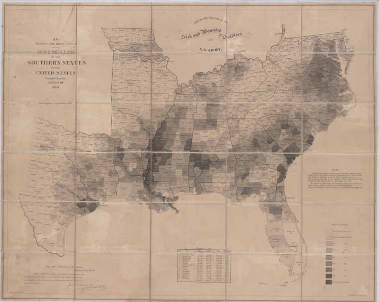Map showing the distribution of the slave population of the southern ...