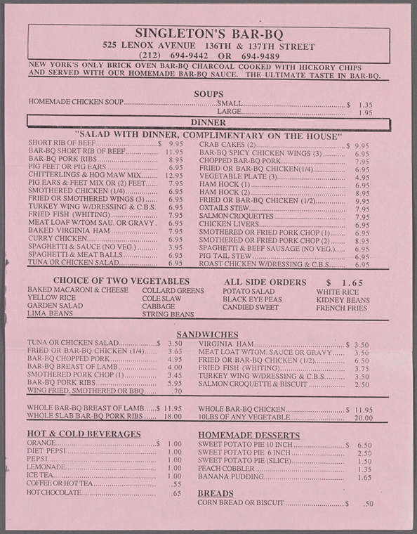 Singleton's Bar-BQ - NYPL Digital Collections
