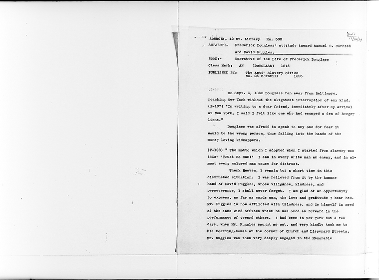 "Frederick Douglass' Attitude toward Samuel E Cornish and David Ruggles ...