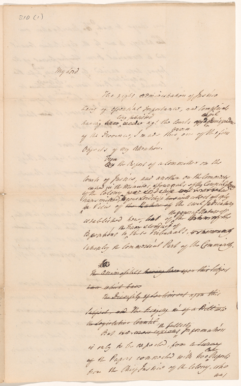 First sketch of a letter from Lord Dorchester [Guy Carleton] to Lord ...
