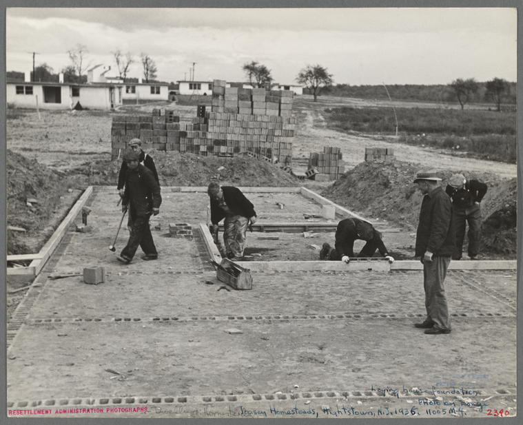 Laying foundation in construction of houses, Hightstown, New Jersey ...