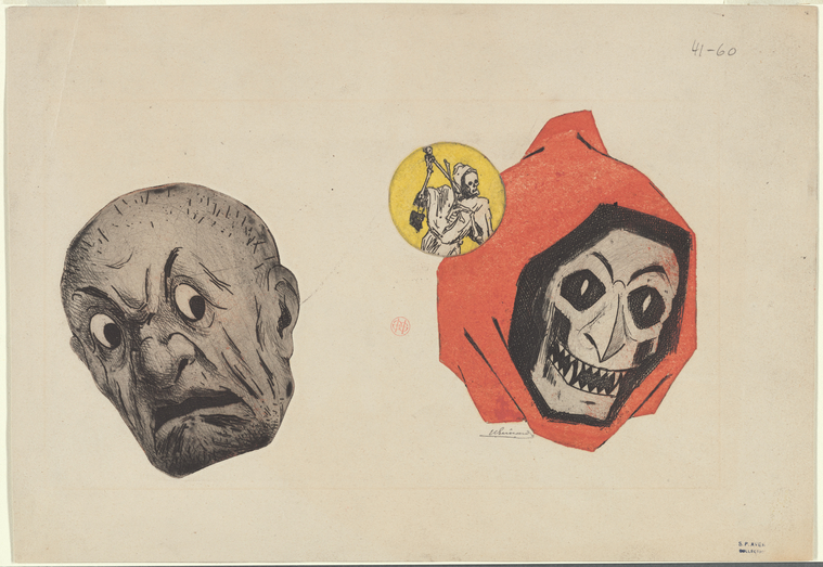 Composite print of Japanese masks and a death's-head - NYPL Digital ...